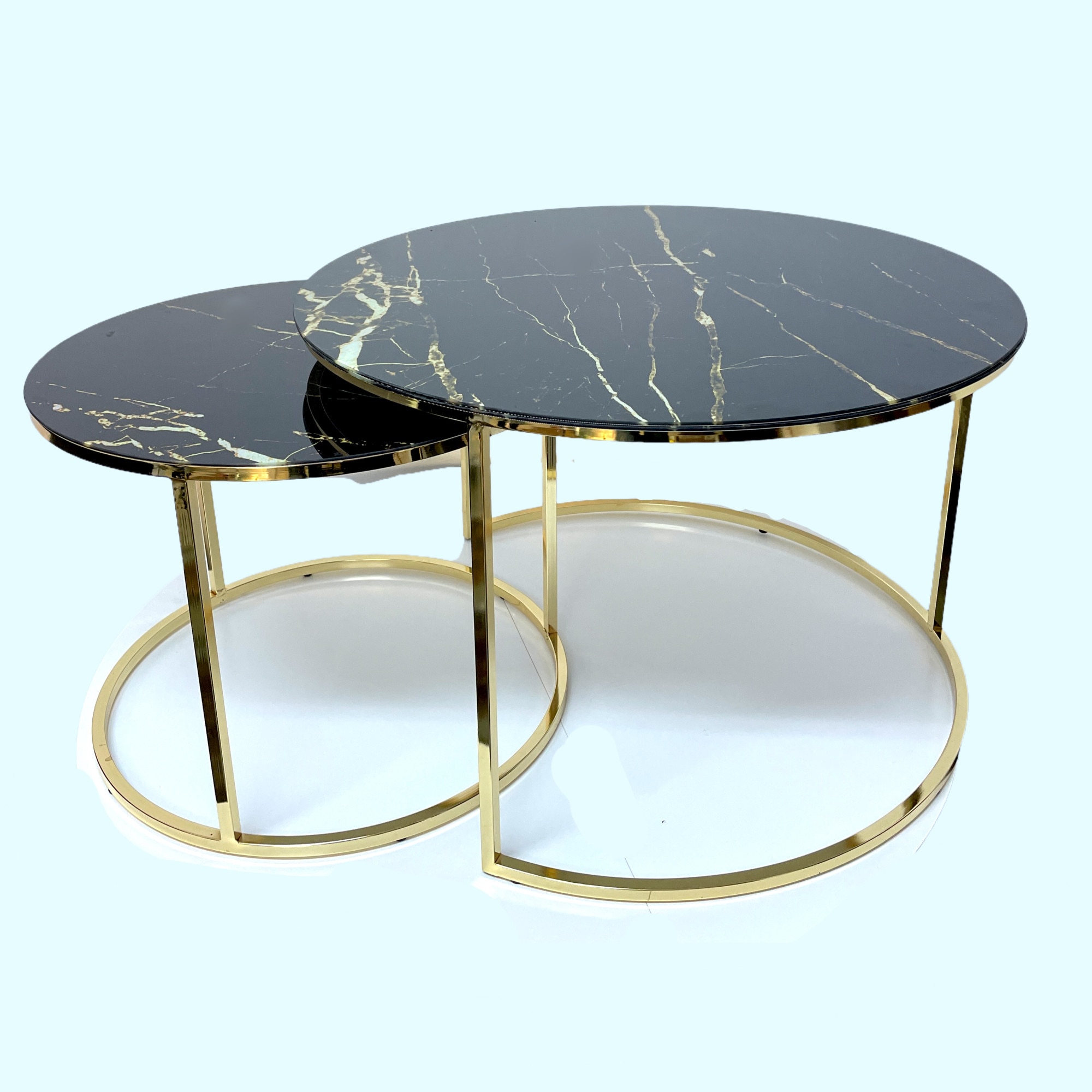 Masuta living, 2 piese, gold, diametru 80 cm - eMAG.ro