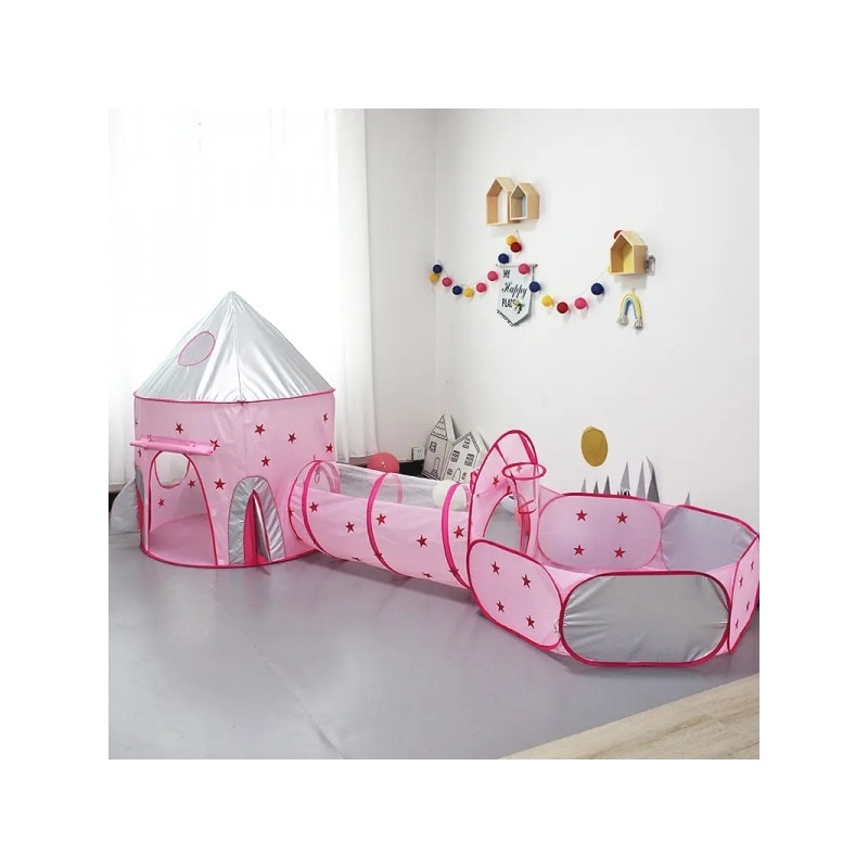 Set cort de joaca pentru copii 3 in 1 in forma de racheta AliBibi roz ...
