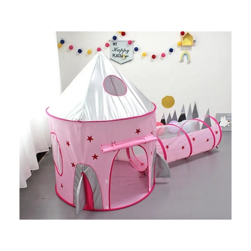 Set cort de joaca pentru copii 3 in 1 in forma de racheta AliBibi roz ...