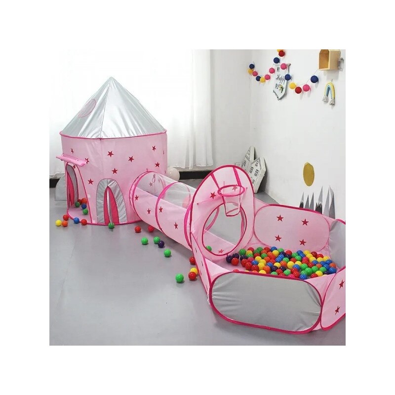 Set cort de joaca pentru copii 3 in 1 in forma de racheta AliBibi roz ...