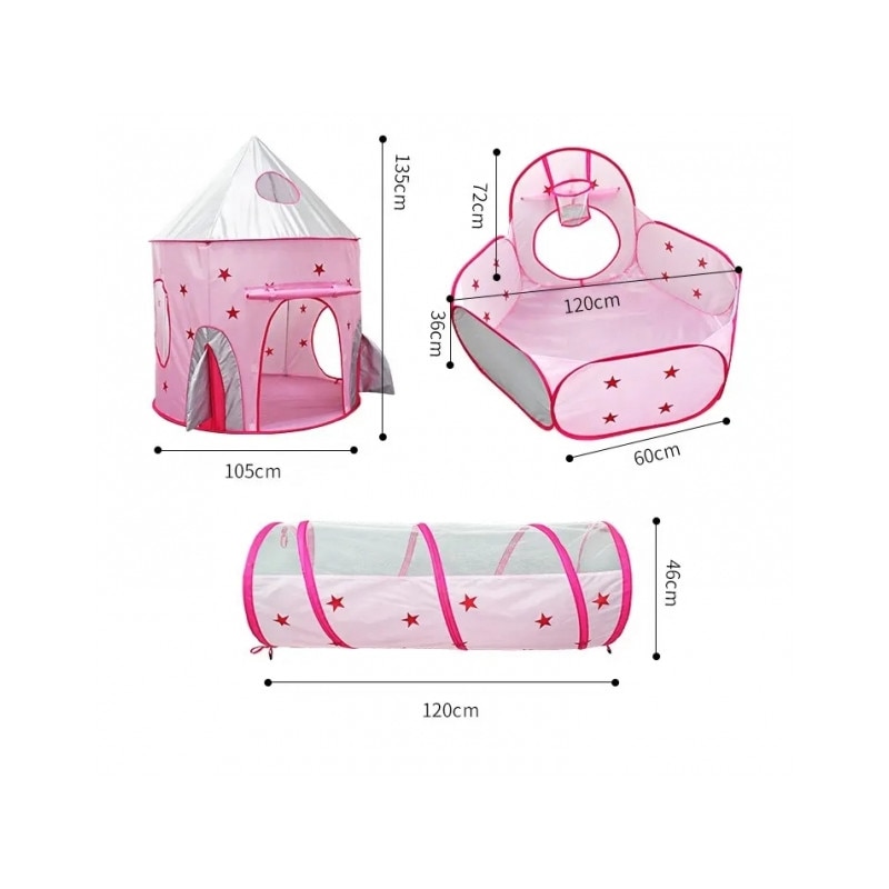 Set cort de joaca pentru copii 3 in 1 in forma de racheta AliBibi roz ...