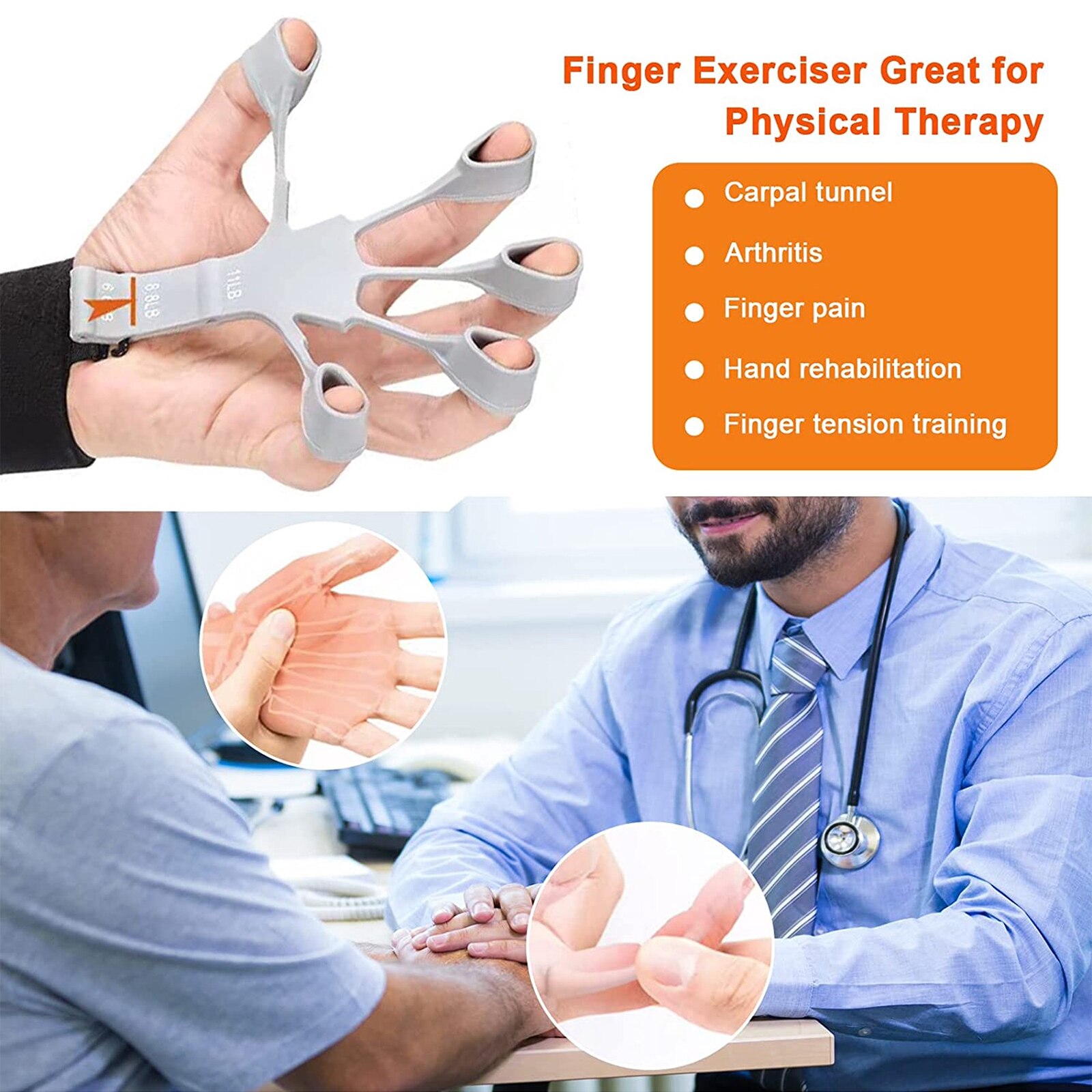 Set 2 Flexori Degete, Darklove, Cu curea sustinere velcro, 6 Niveluri ...