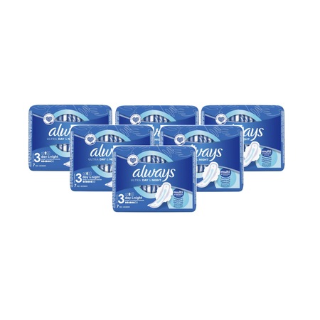 Set 6 x Absorbante Always Ultra Night & Day cu aripioare, 7 buc - eMAG.ro