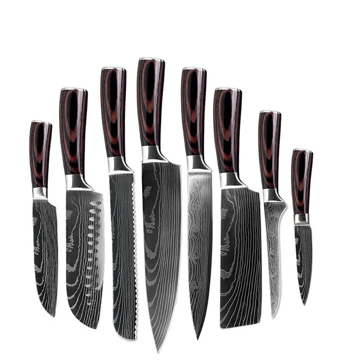 Set cutite profesionale de bucatarie, otel Japonez HRC 60, calire laser ...