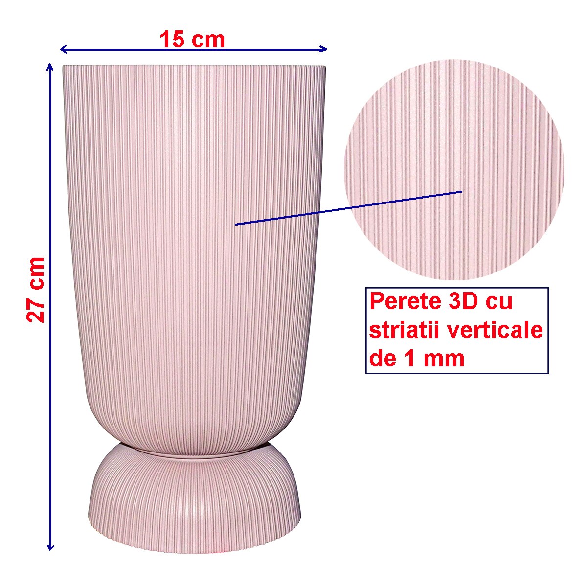 Vaza flori French Style 3 Litri, H27 cm, D15 cm, plastic, culoare ...