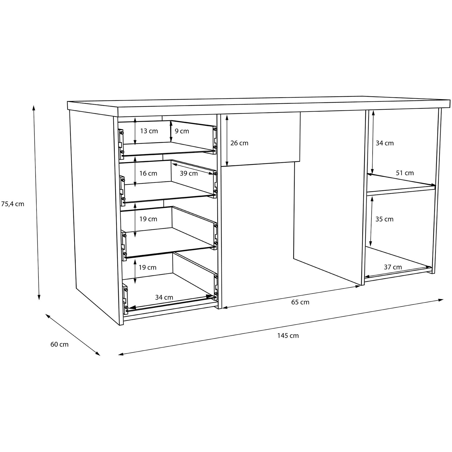 Birou Forte Net106, dimensiuni 145x 60x 76.3, stejar Flagstaff/ gri uni ...