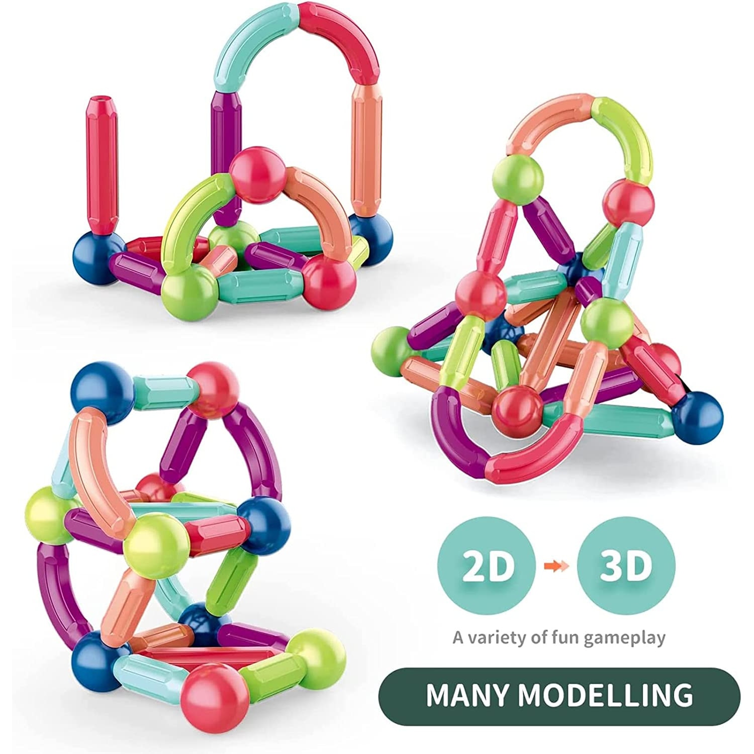 Joc STEM de constructii, 46 piese Magnetic Sticks - eMAG.ro