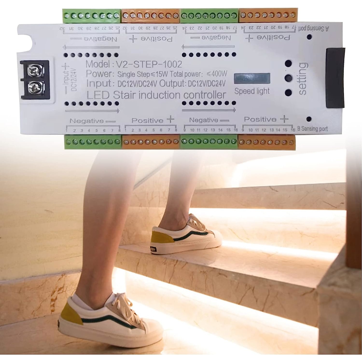 Kit led iluminat inteligent pentru maxim 32 scari / trepte, Banda LED ...