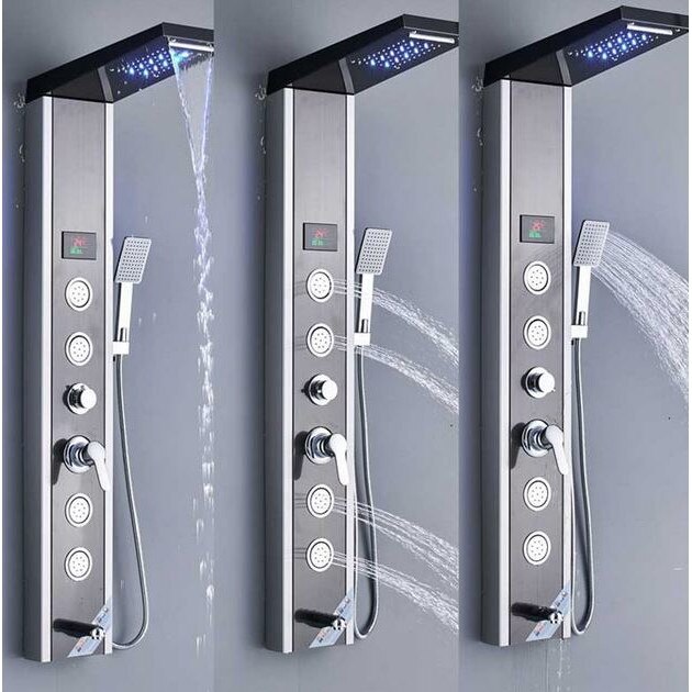 Panel de dus multifunctional cu LED, negru-nichel, ecran de temperatura ...