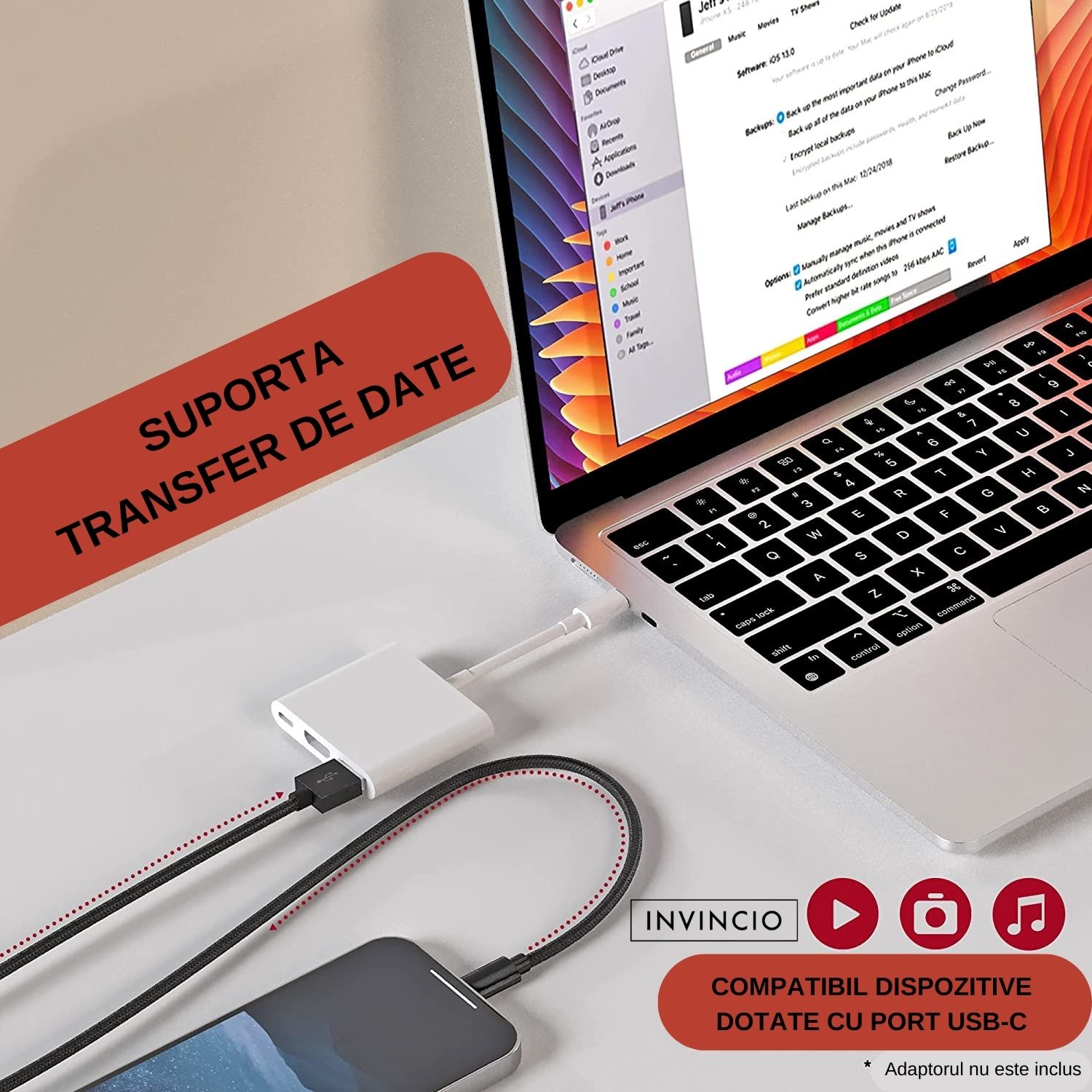 Cablu transfer date si incarcare INVINCIO®, de la USB-A la USB-C ...