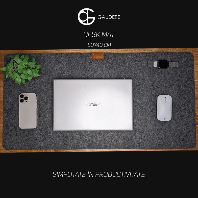 Mousepad Gaudere, Desk Mat, 80x40, Gri, Simply Grey - eMAG.ro