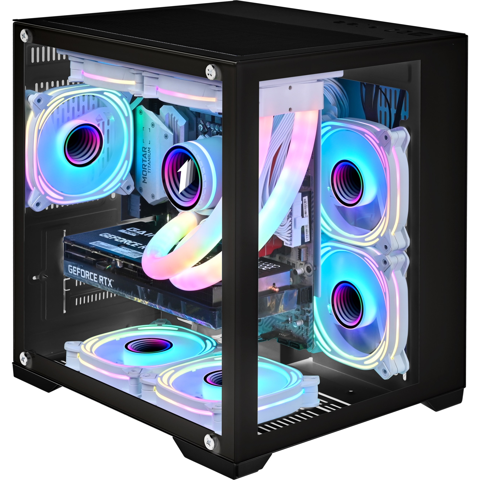 Carcasa 1STPLAYER Gaming MV5, ARGB, Cube-Tower, fara sursa, culoare neagra - eMAG.ro