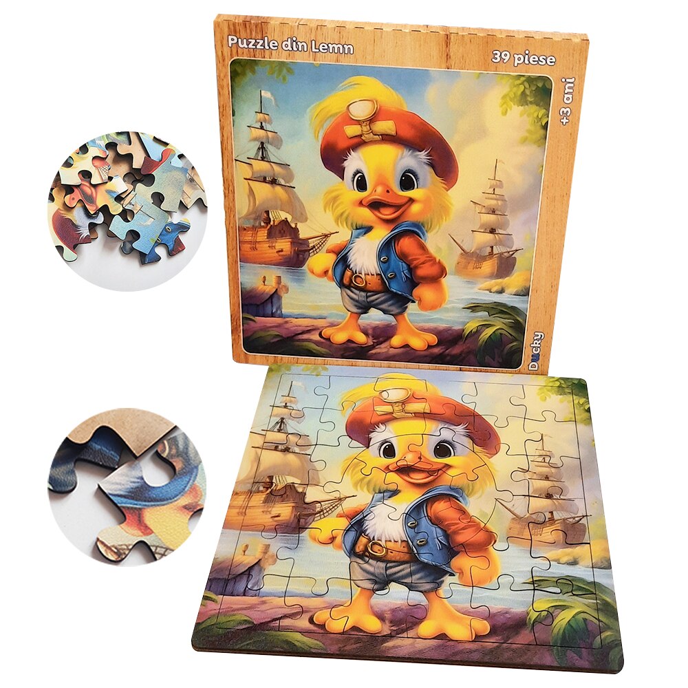 Puzzle Lemn Copii, Wood, Ratusca Ducky - Pirat, 39 piese, 20x20 cm ...