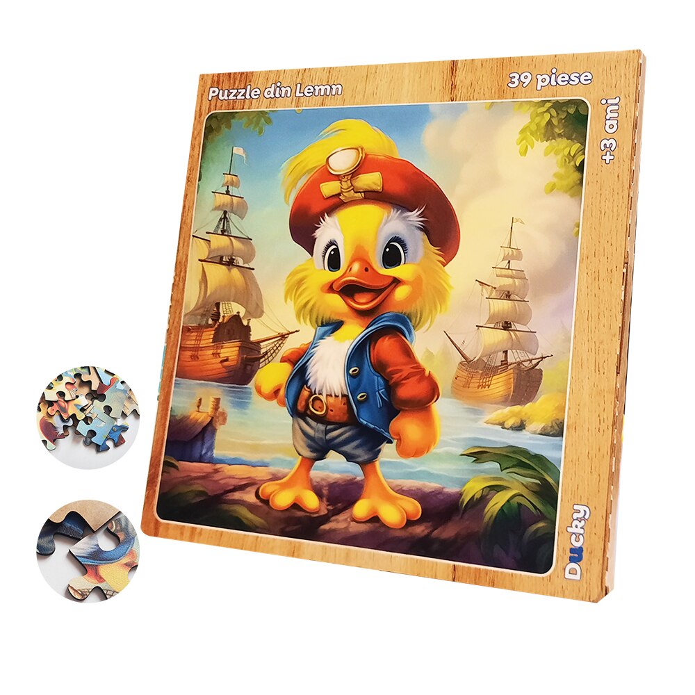 Puzzle Lemn Copii, Wood, Ratusca Ducky - Pirat, 39 piese, 20x20 cm ...
