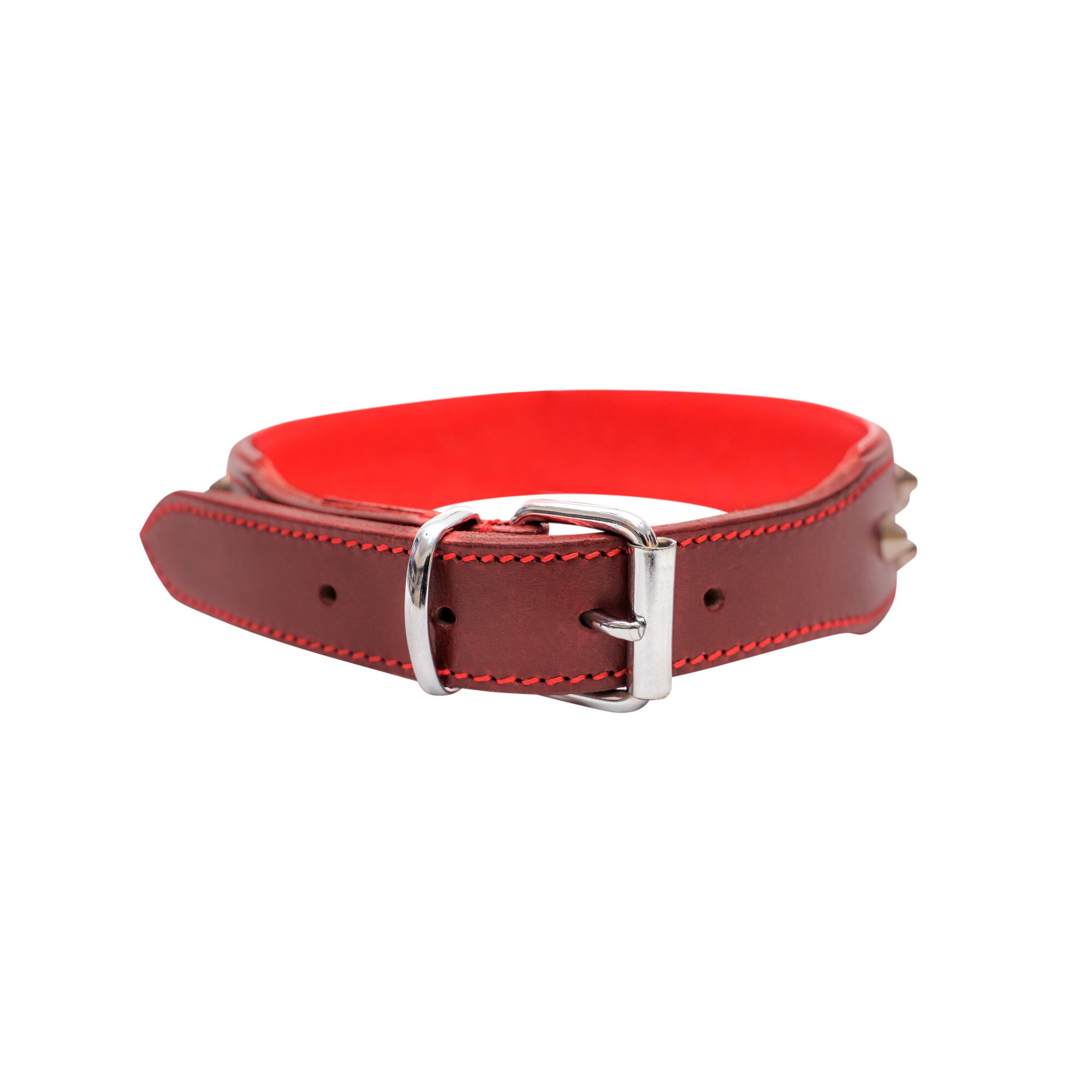 Zgarda caine Let's Glow din piele naturala dublata rosie cu insertii de ...