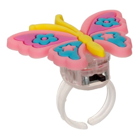 Inel cu lumini colorate reglabil pentru copii, model Fluture ...