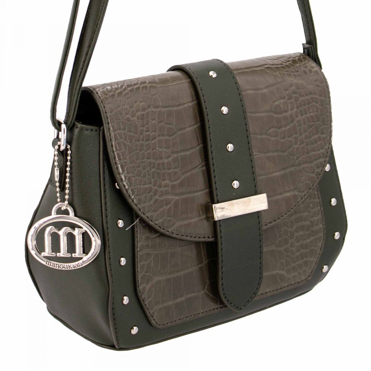 Geanta crossbody cu bareta reglabila, Manoukian Paris, Berry, Kaki ...