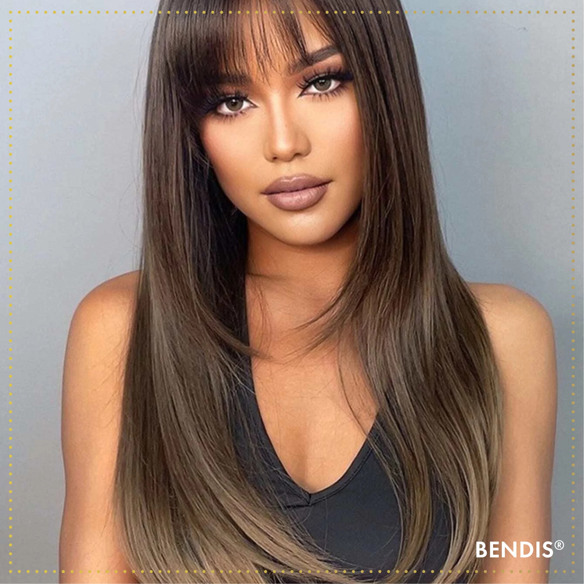 Peruca dama, culoarea Castaniu Deschis Natural Ombre, fibra Premium ...