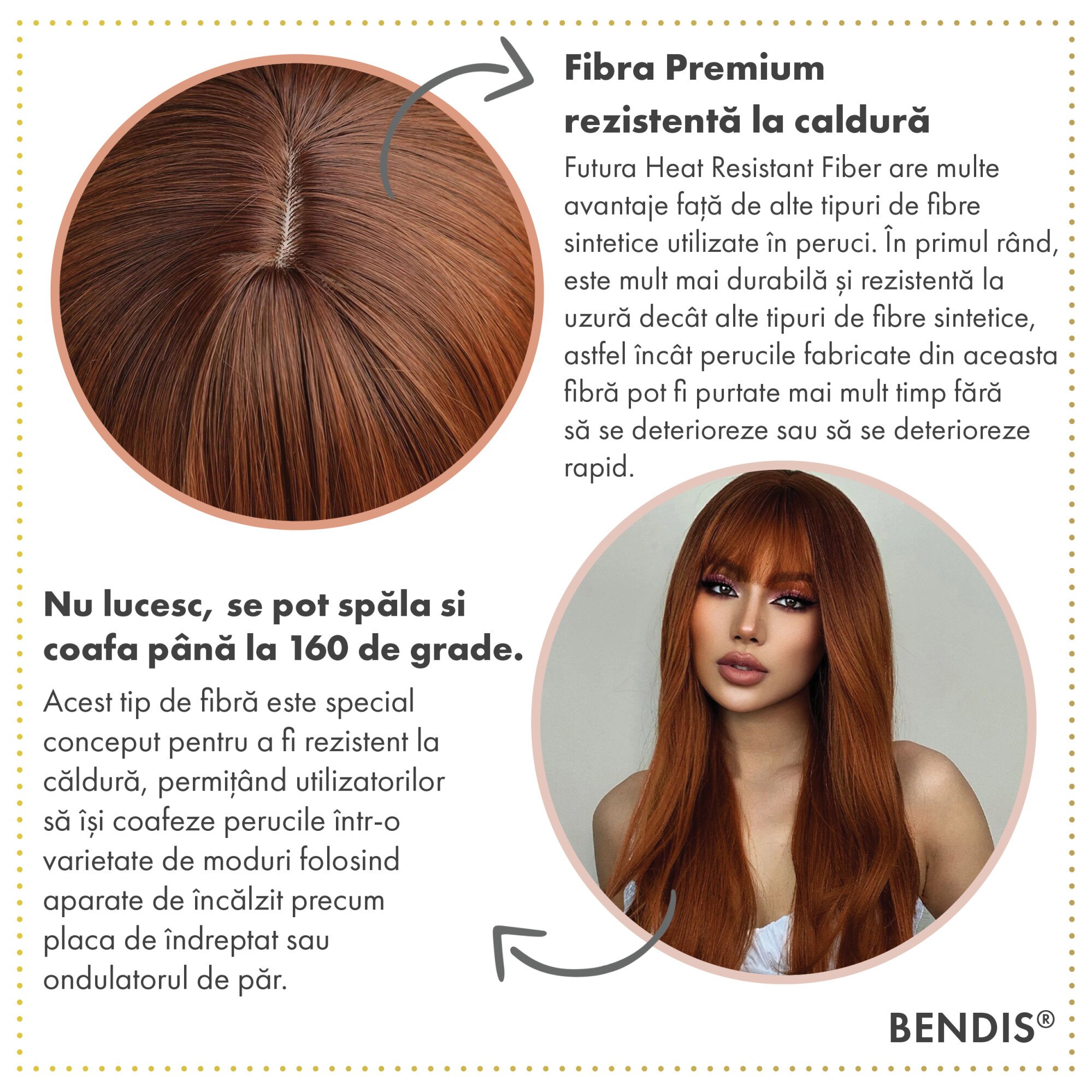 Peruca dama, culoarea Saten aramiu mahon, fibra Premium Futura Heat cu ...