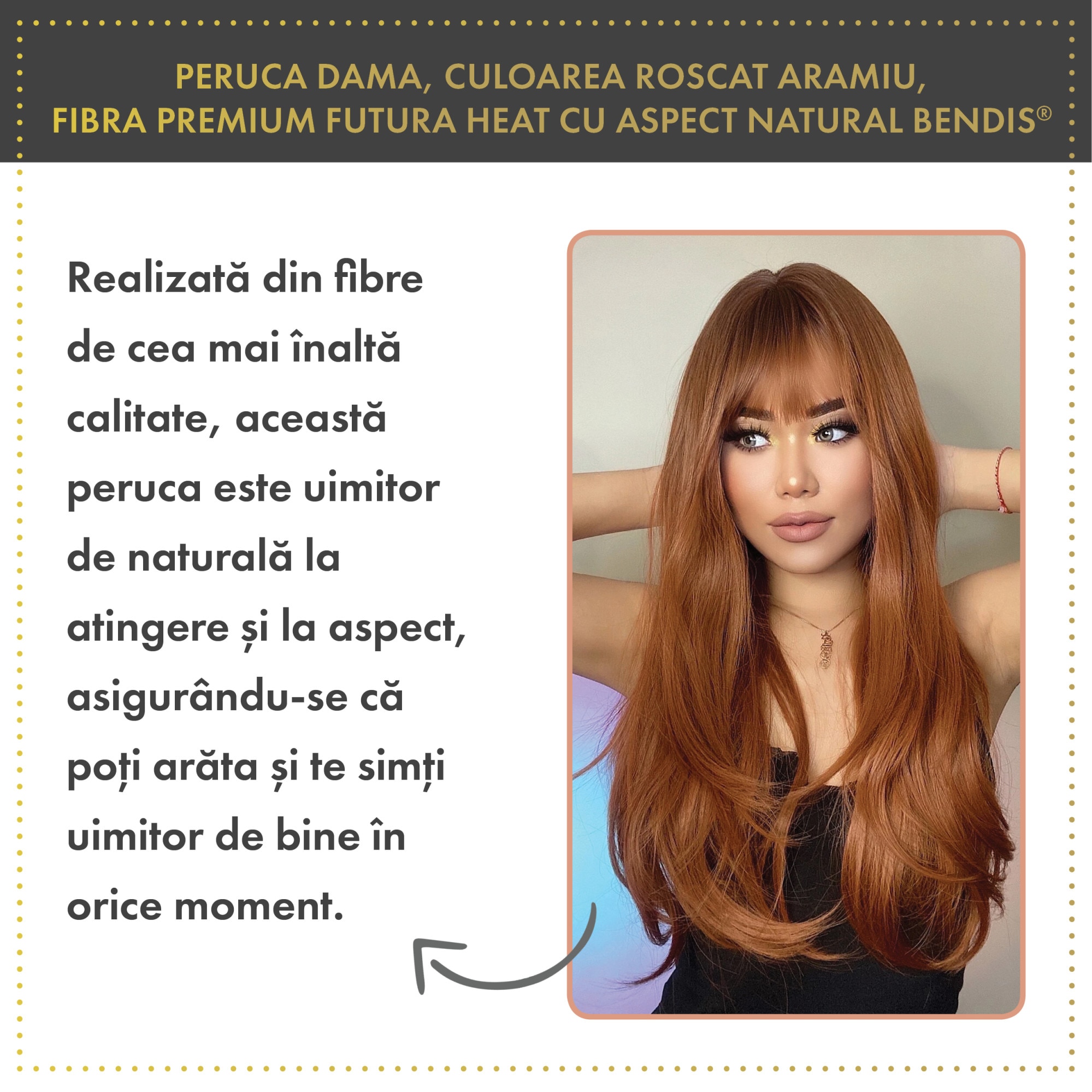 Peruca dama, culoarea Roscat aramiu, fibra Premium Futura Heat cu ...