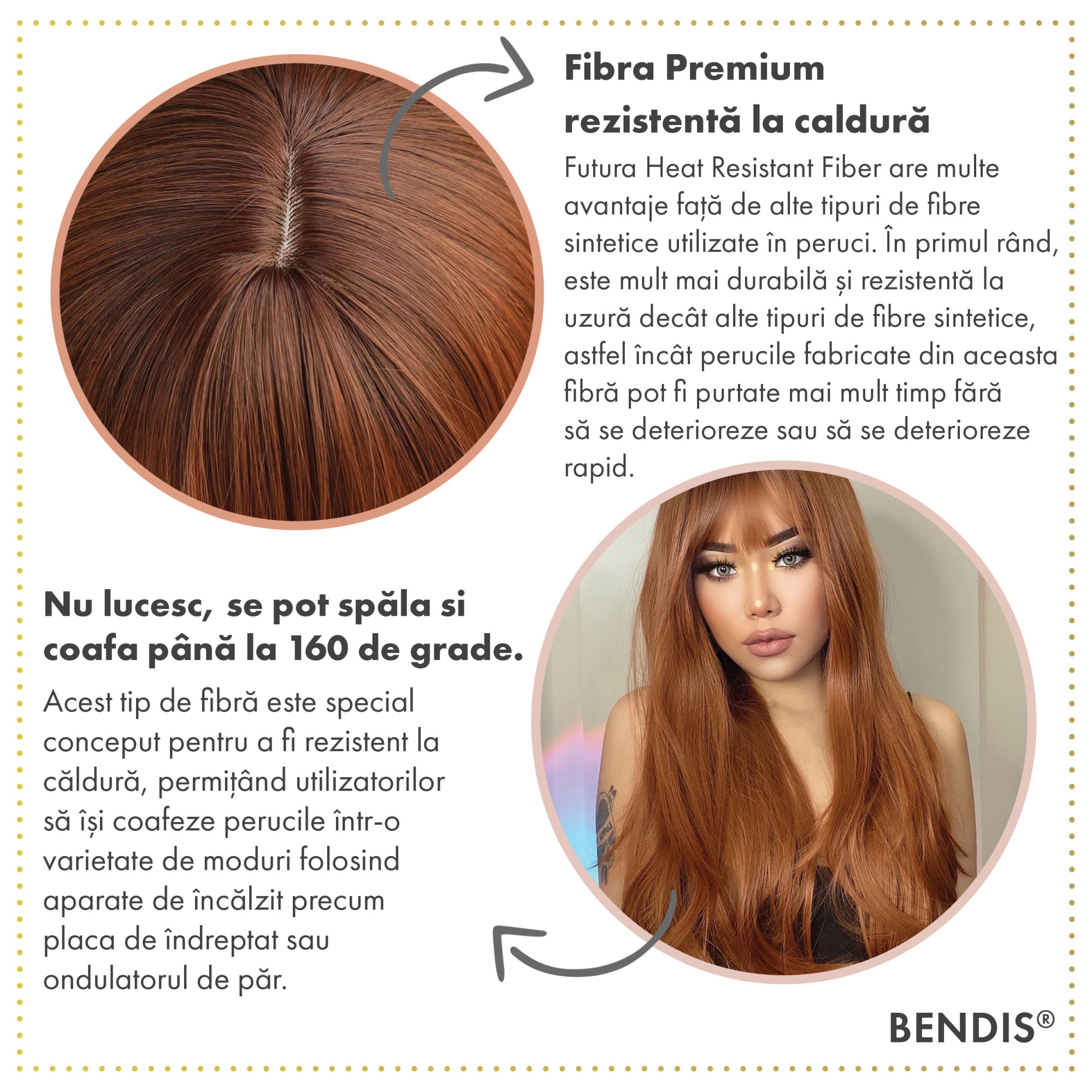 Peruca dama, culoarea Roscat aramiu, fibra Premium Futura Heat cu ...