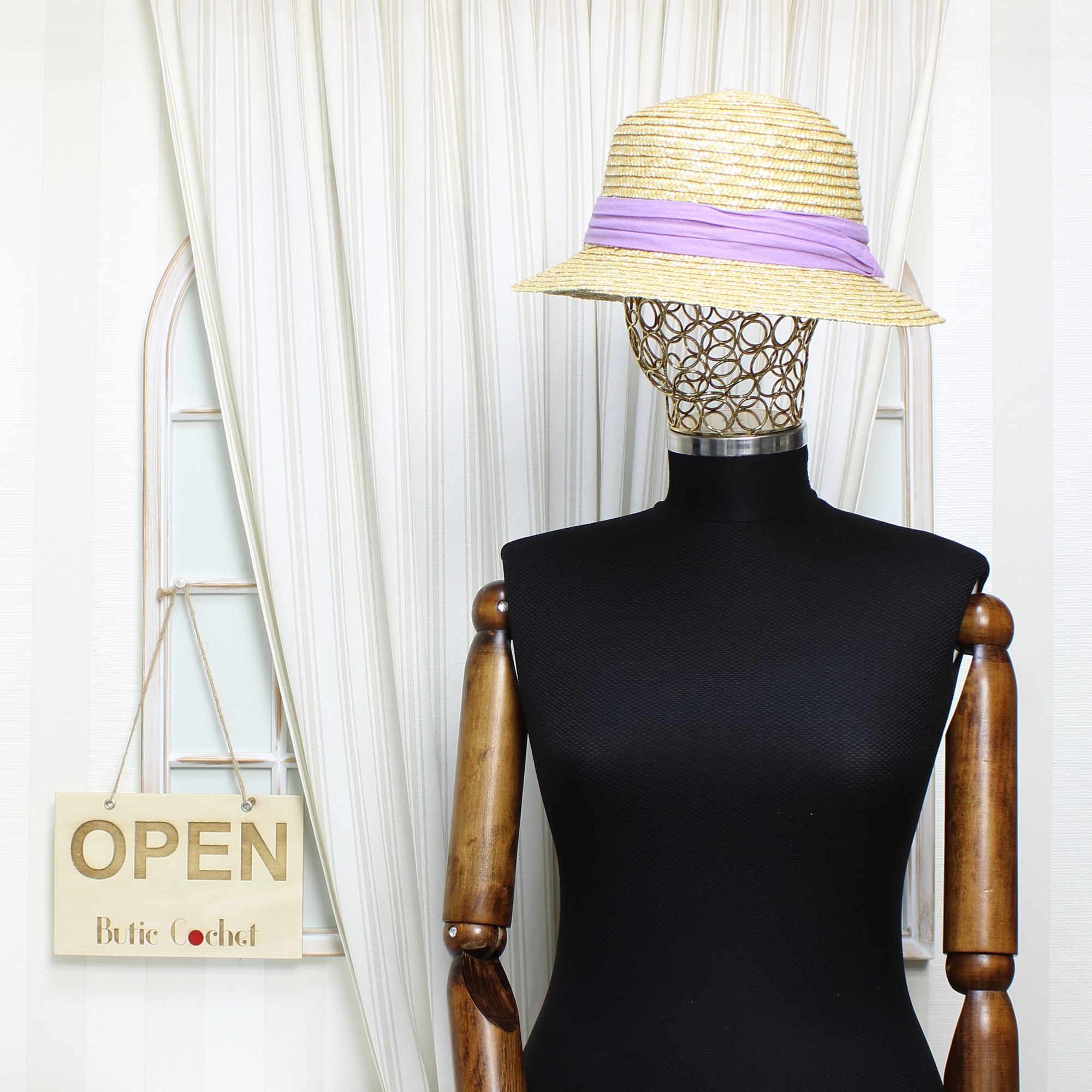 Palarie de soare, dama, Anoul, din paie, one size, bor mic, cu banda ...