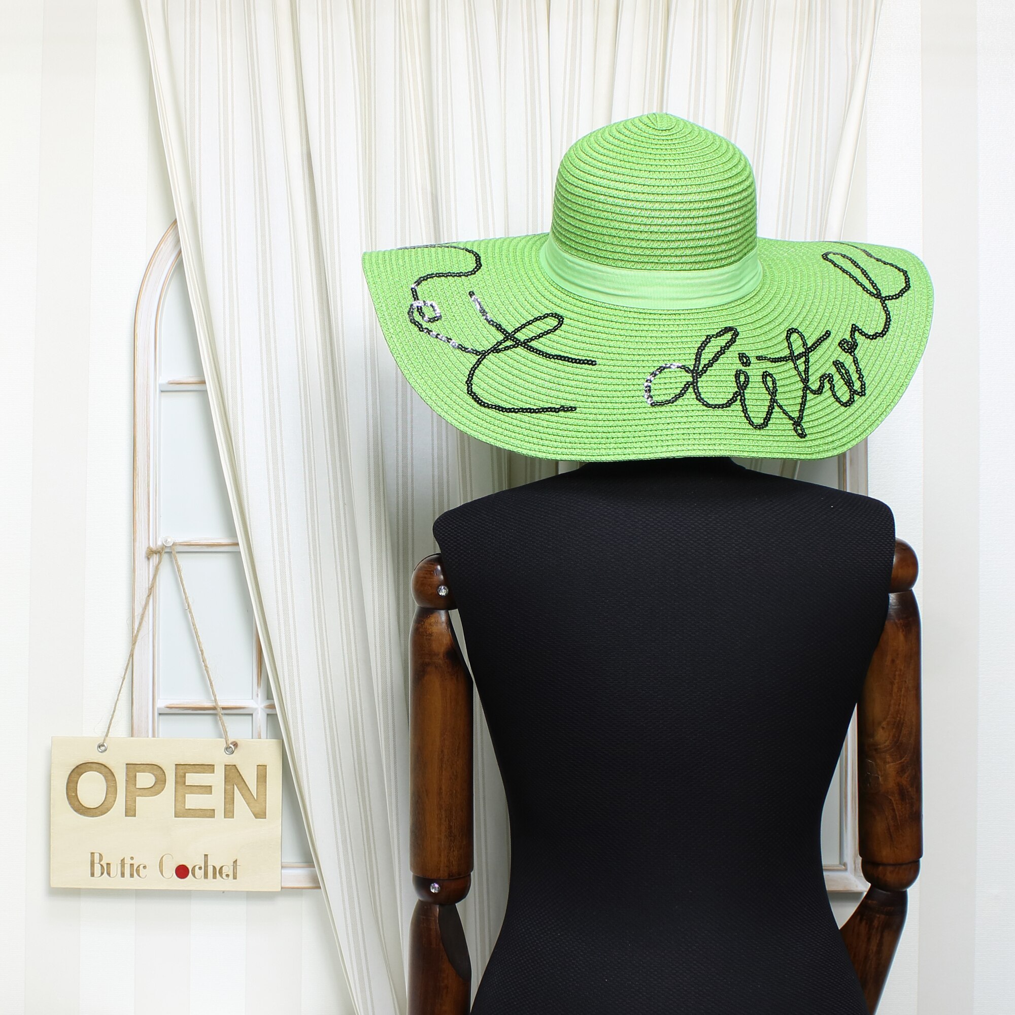 Palarie de soare, dama, Anoul, din paie de hartie, one size, bor mare ...