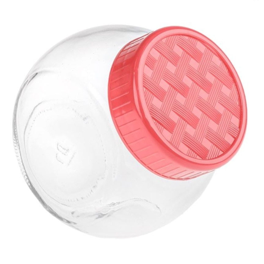 Borcan cu capac cu filet, plastic/sticla, rosu/transparent, 750 ml ...