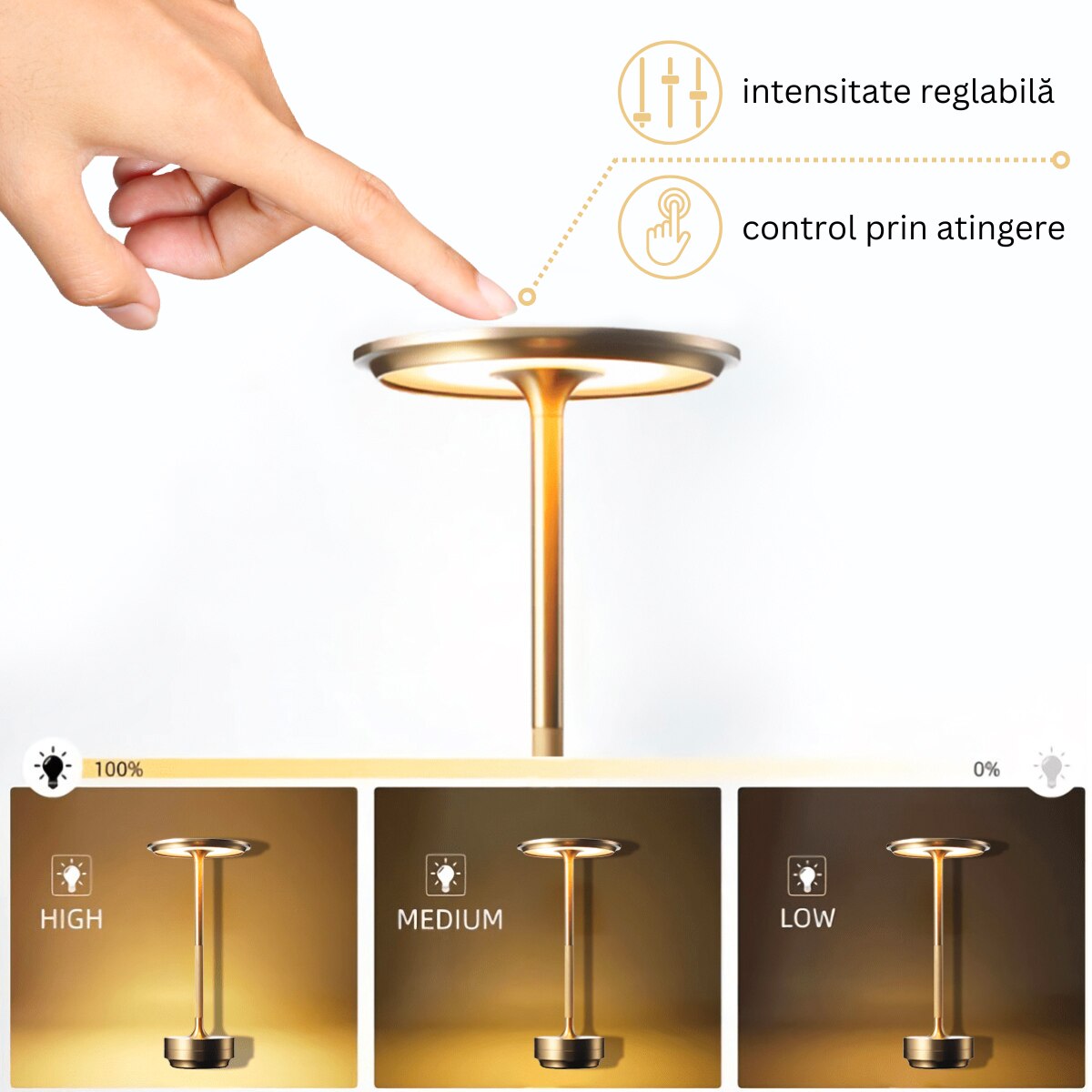 Lampa LED metalica, fara fir, Control Touch, 3 Tipuri de Iluminare ...