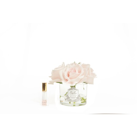 Buchet Decorativ 5 Trandafiri Roz Francez in Vaza cu Emblema Argintie ...