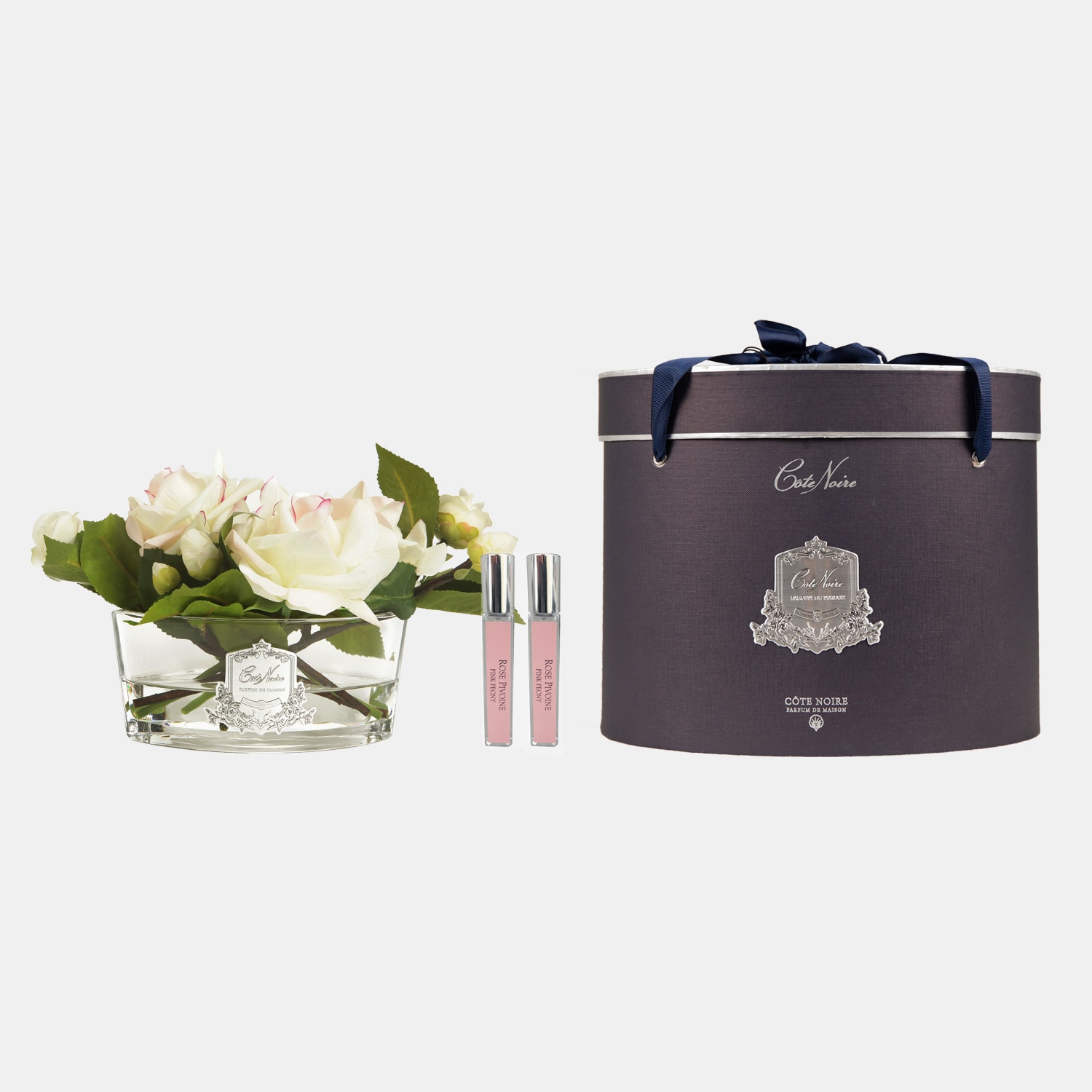 Buchet Decorativ 9 Trandafiri Roz Crem in Vaza Ovala cu Emblema ...