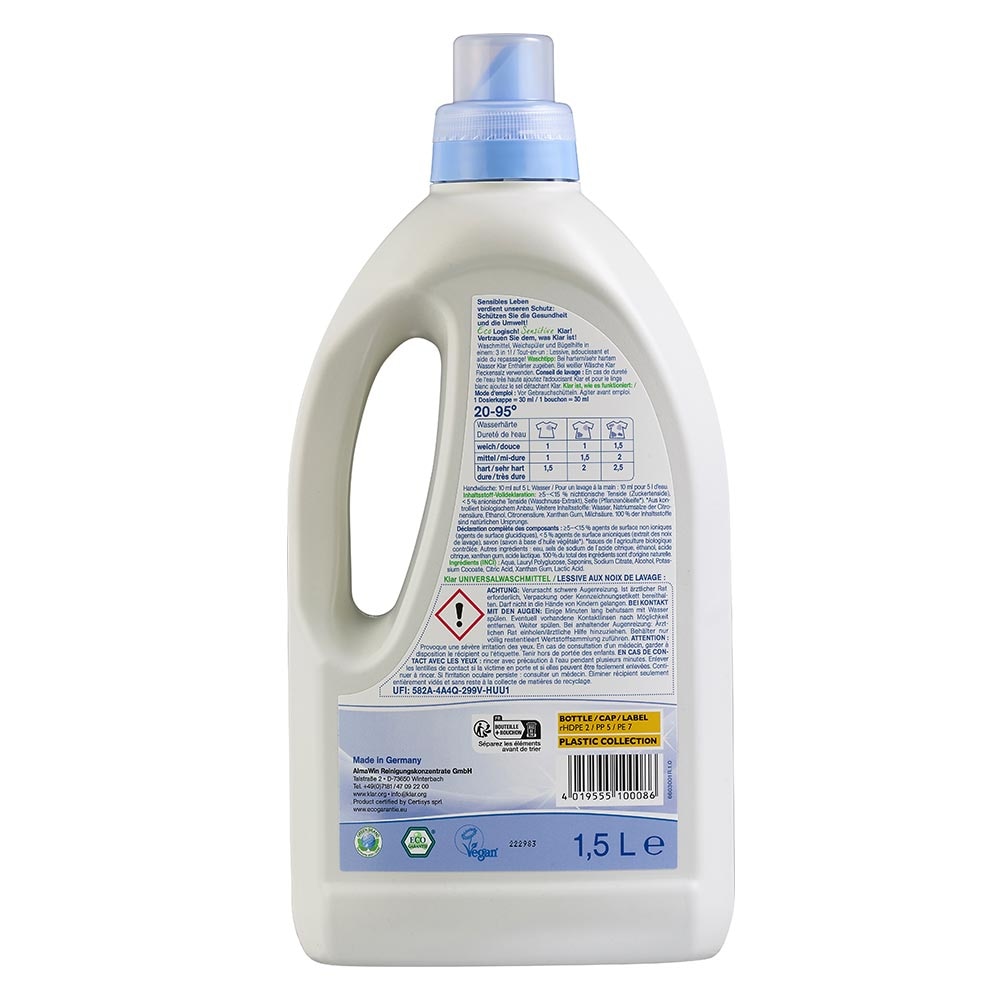 Detergent bio lichid pentru rufe, fara parfum, cu Nuci de Sapun 1.5L ...