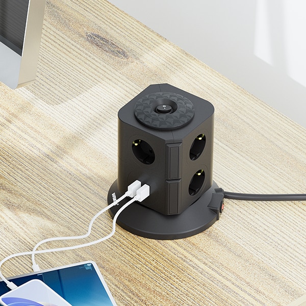 Удължителен кабел Safemore Tower С 2 Usb порта 2 порта Type C 4 8 A 6 Ac контакта Защита от