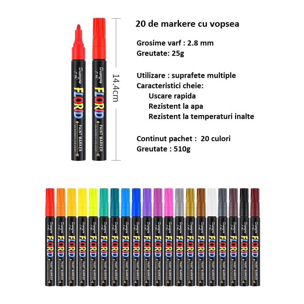 Set 20 markere cu vopsea pentru suprafete multiple, hartie, carton ...