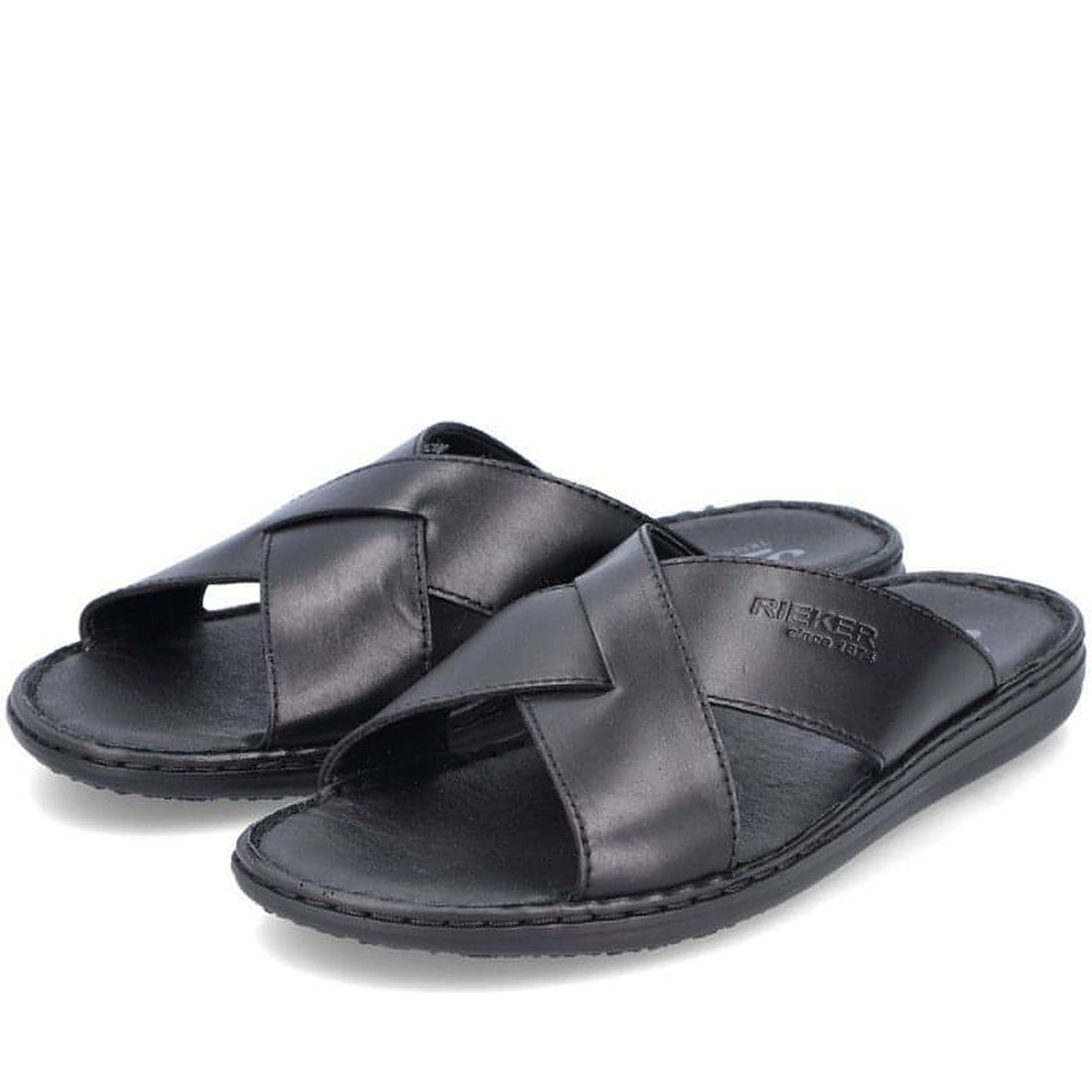 Slapi barbati, Rieker, Piele naturala, Marime 46, Negru - eMAG.ro