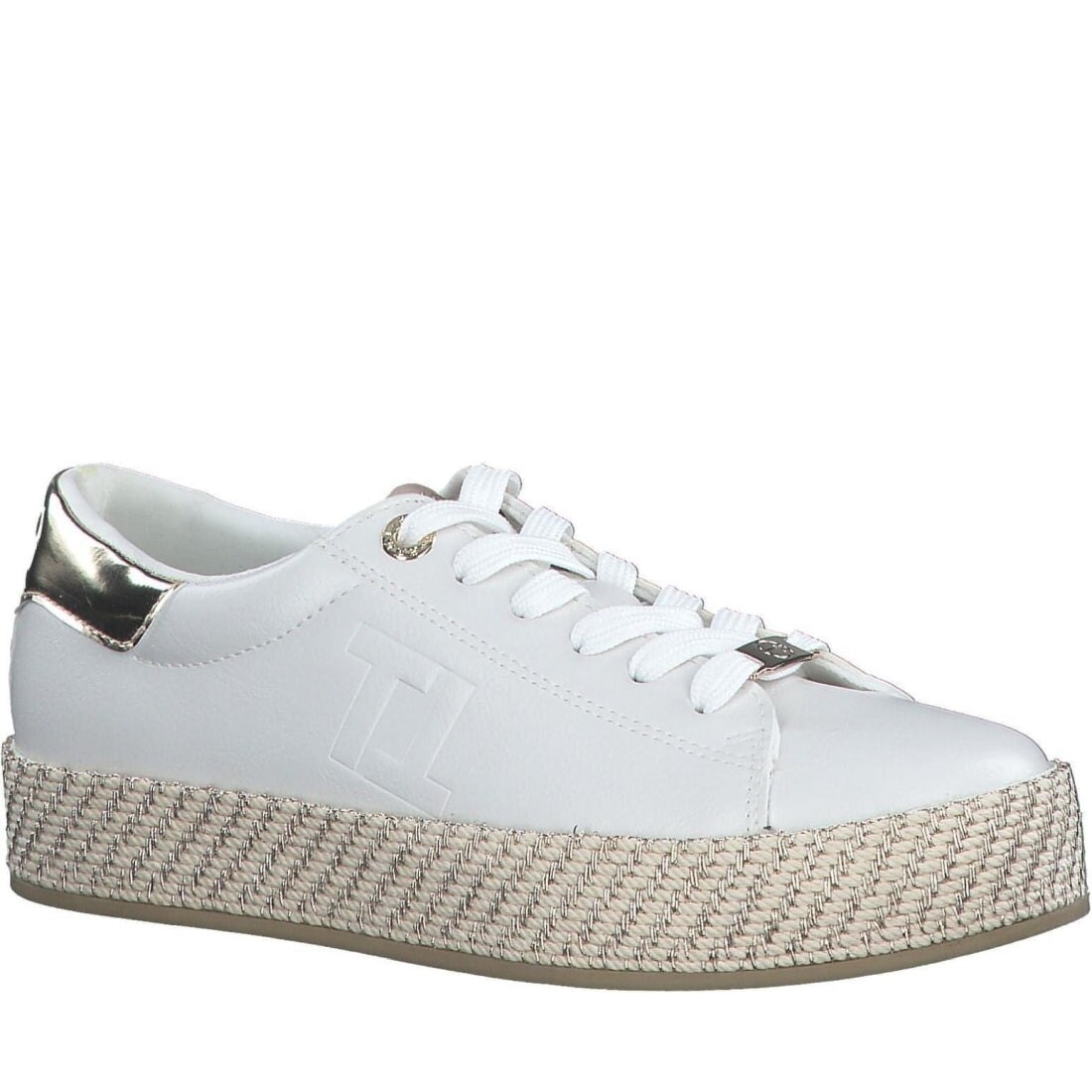 Pantofi sport dama, Tamaris, Sintetic, Alb/Auriu, 36 EU - eMAG.ro