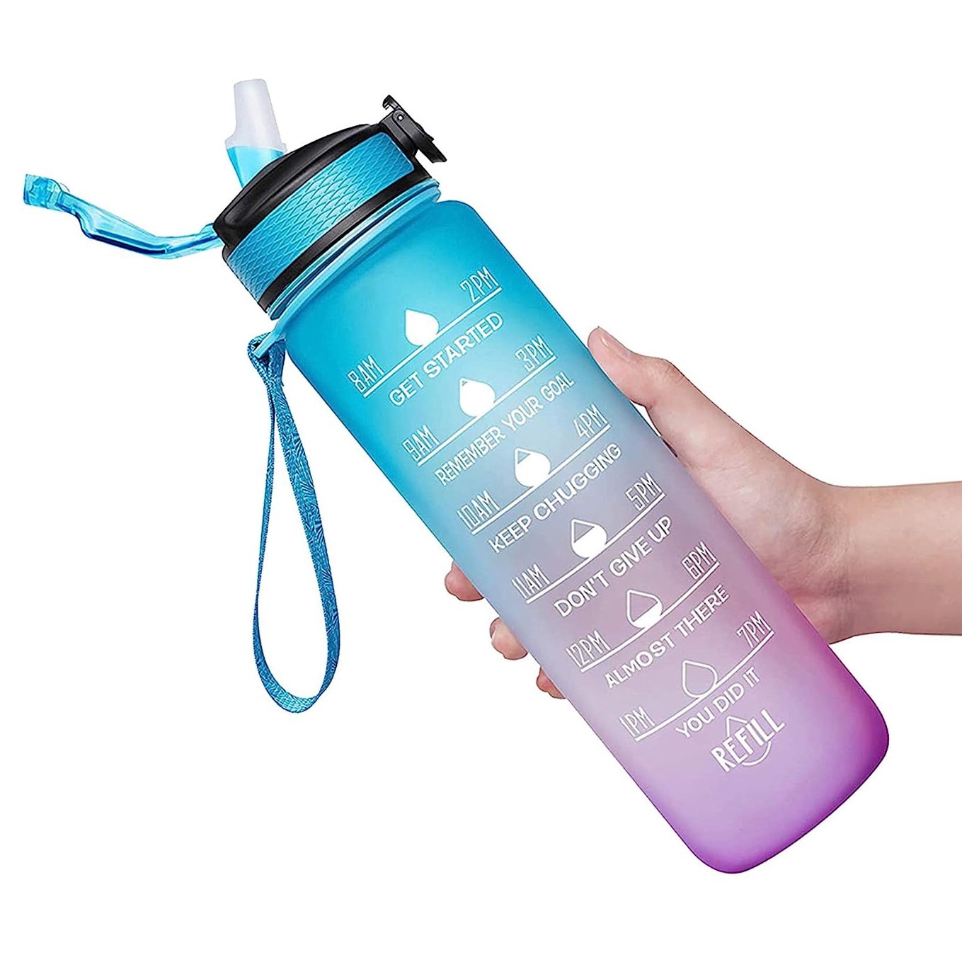 Sticla de apa cu pai, Plastic, 946 ml, Multicolor - eMAG.ro