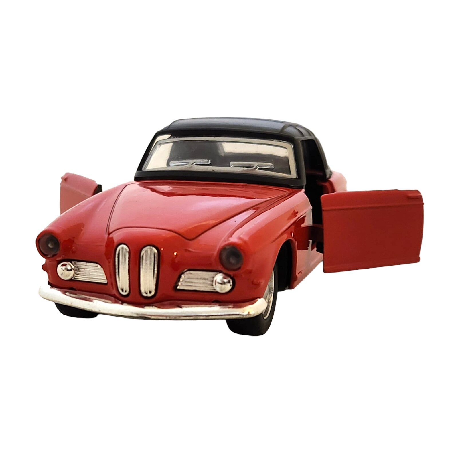 Piros fém autó, mozgatható ajtók, kézi mechanikus indítás az autó ...