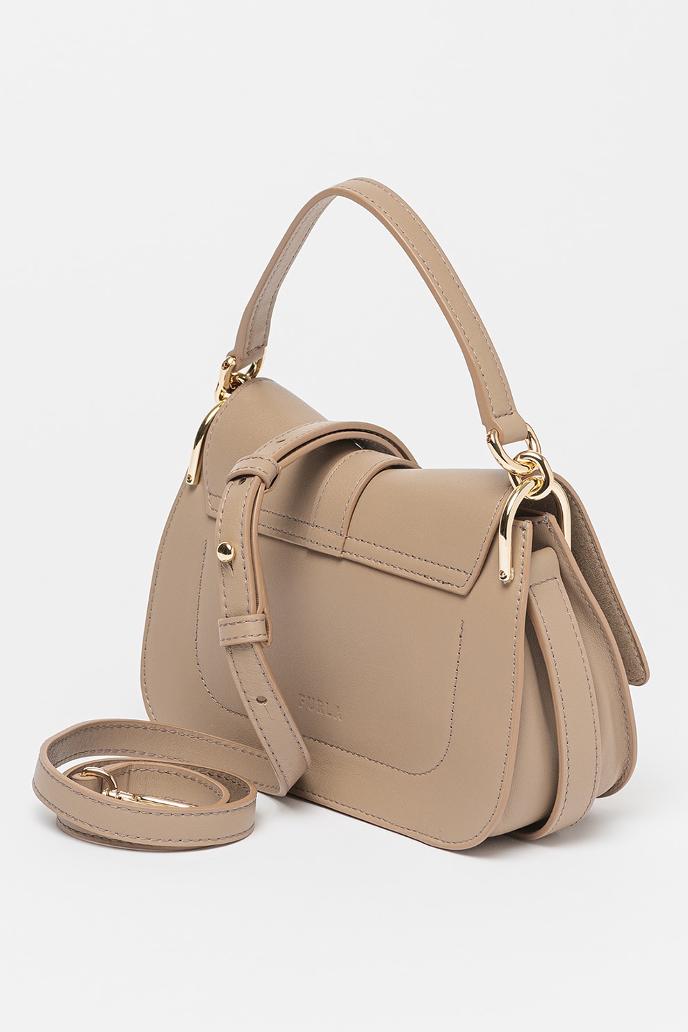 Furla, Geanta mica de piele cu maner Flow, Maro taupe - eMAG.ro