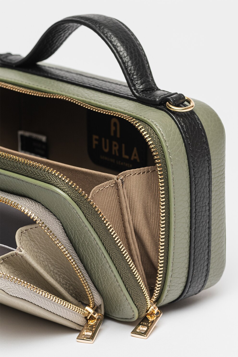 Furla, Geanta crossbody din piele cu buzunar exterior, Verde pal - eMAG.ro