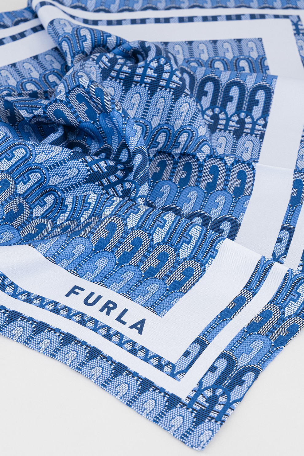 Furla, Esarfa de matase cu imprimeu logo, Verde, Alb murdar - eMAG.ro