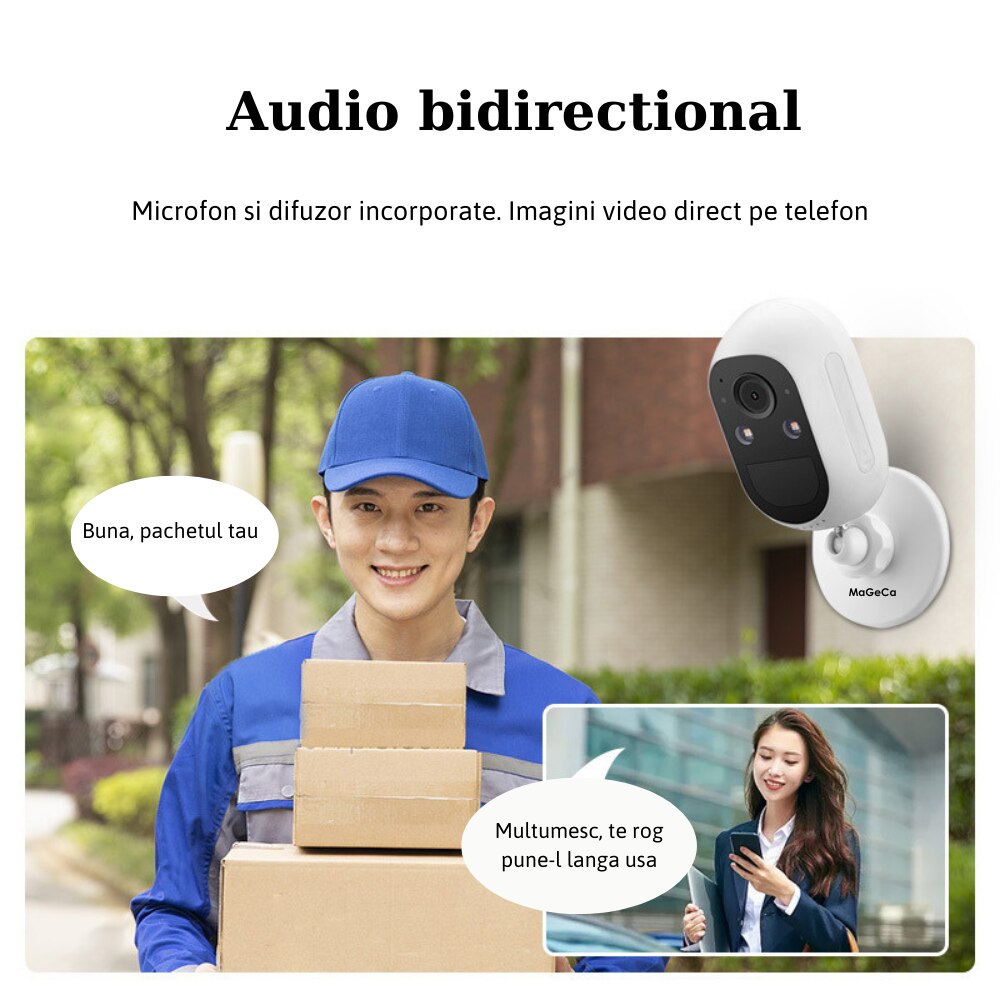 Camera de supraveghere WIFI MaGeCa®, rezolutie HD 4MP, cu baterie ...