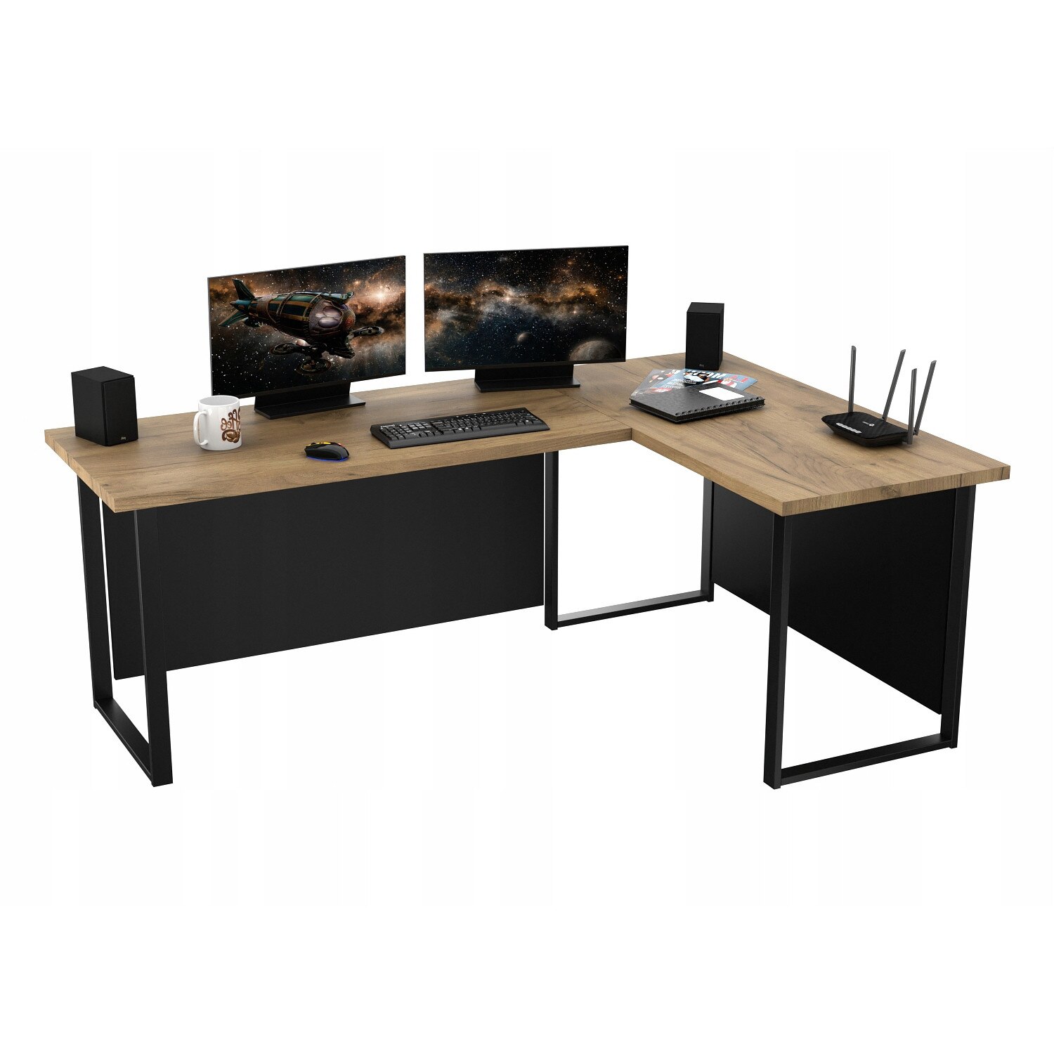 Birou Gaming, Coltar, 200x74x65cm, Grosime 3,6 cm, Blenda - eMAG.ro