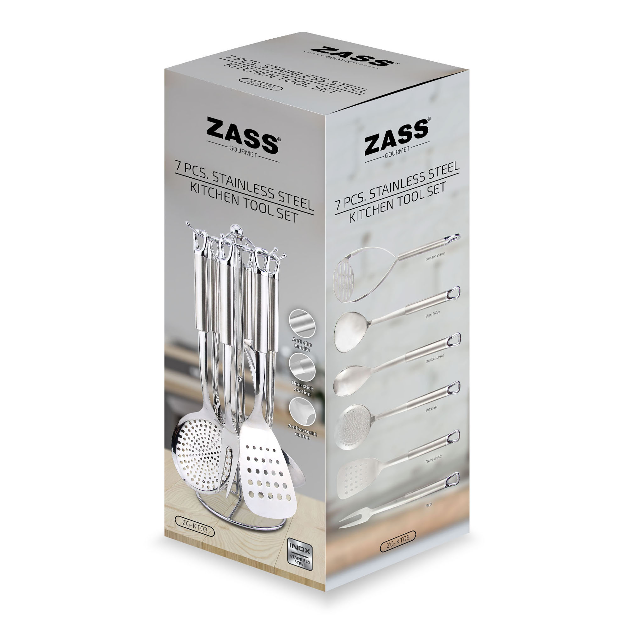 Set ustensile din Inox de bucatarie 7 piese, Zass Gourmet ZG-KT 03 ...