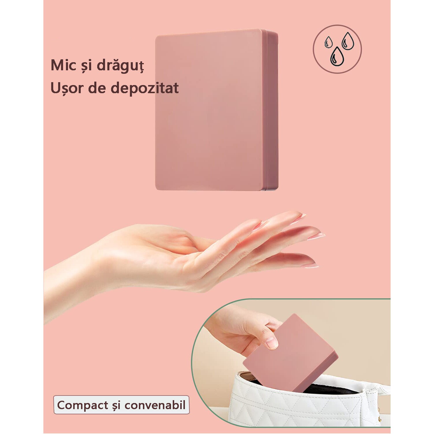 Mini set de pensule de machiaj, POMAMZ, 5 buc, cu husa, cu oglinda ...