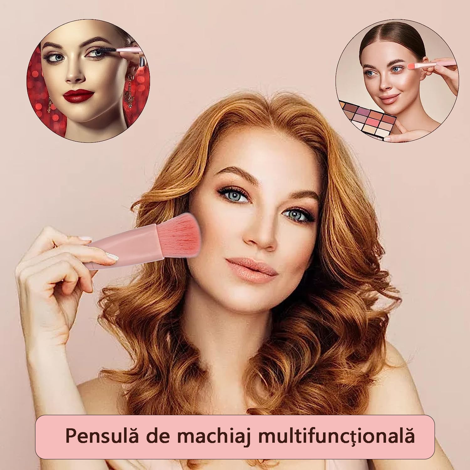 Mini set de pensule de machiaj, POMAMZ, 5 buc, cu husa, cu oglinda ...