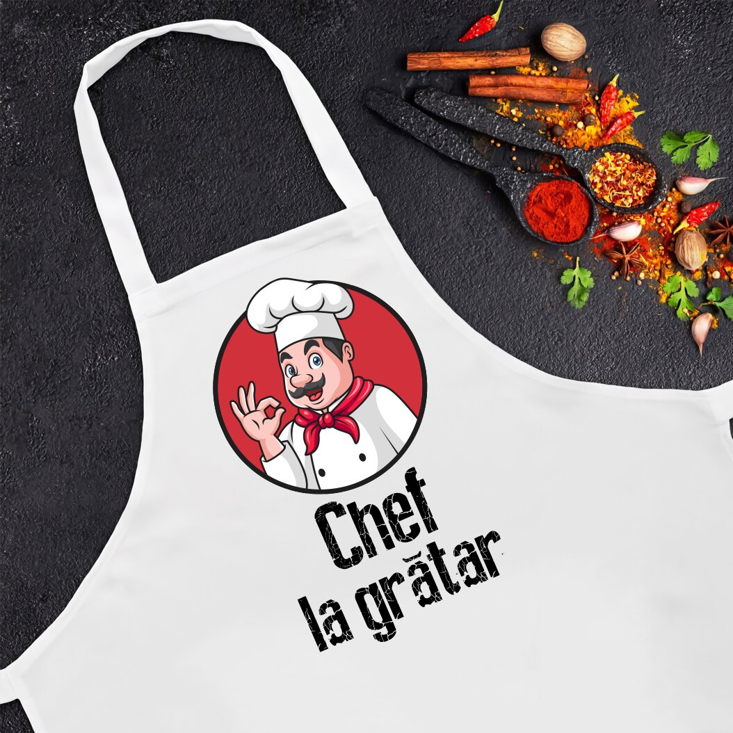 Sort de bucatarie "Chef la gratar", marime universala, alb - eMAG.ro