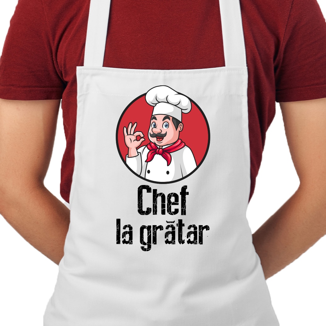 Sort de bucatarie "Chef la gratar", marime universala, alb - eMAG.ro