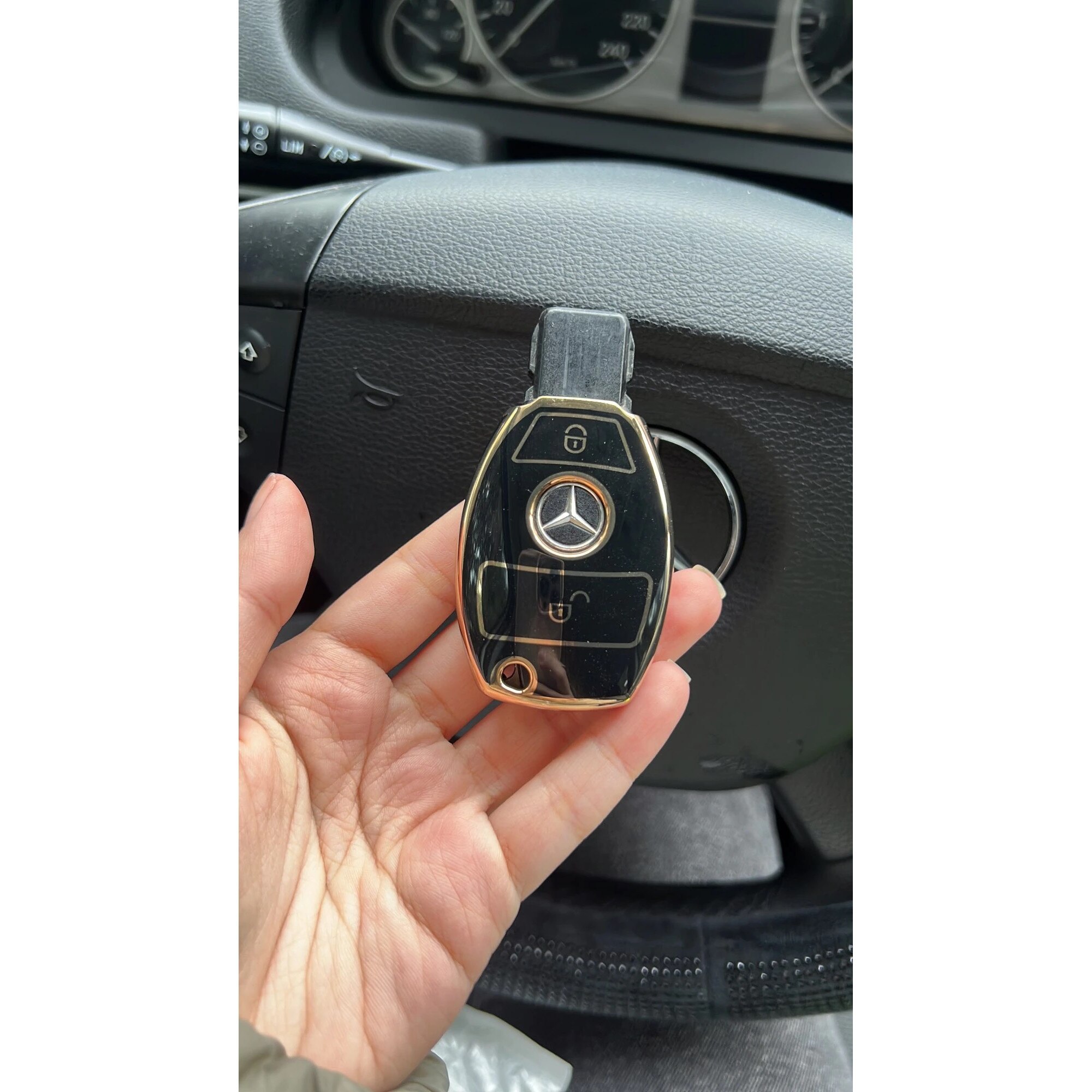 Husa negru pentru cheie 2 butoane Mercedes Benz A B C E R Class GLS GLA ...