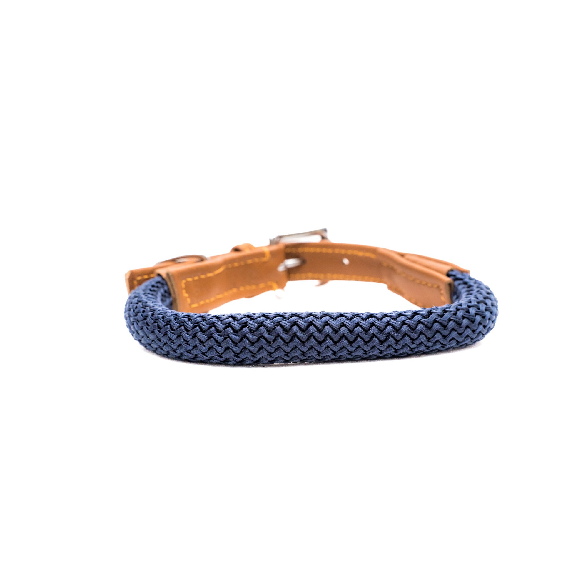 Zgarda caine Let's Glow, cordelina nylon si piele naturala, maro si ...
